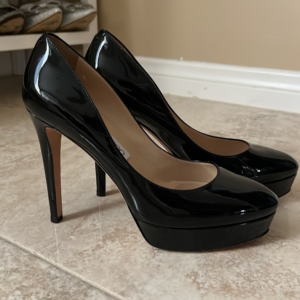 Jimmy Choo Black Patent Leather Closed Toe Pumps - Gem